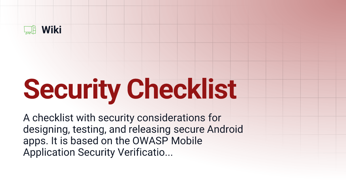 Security Checklist | Wiki